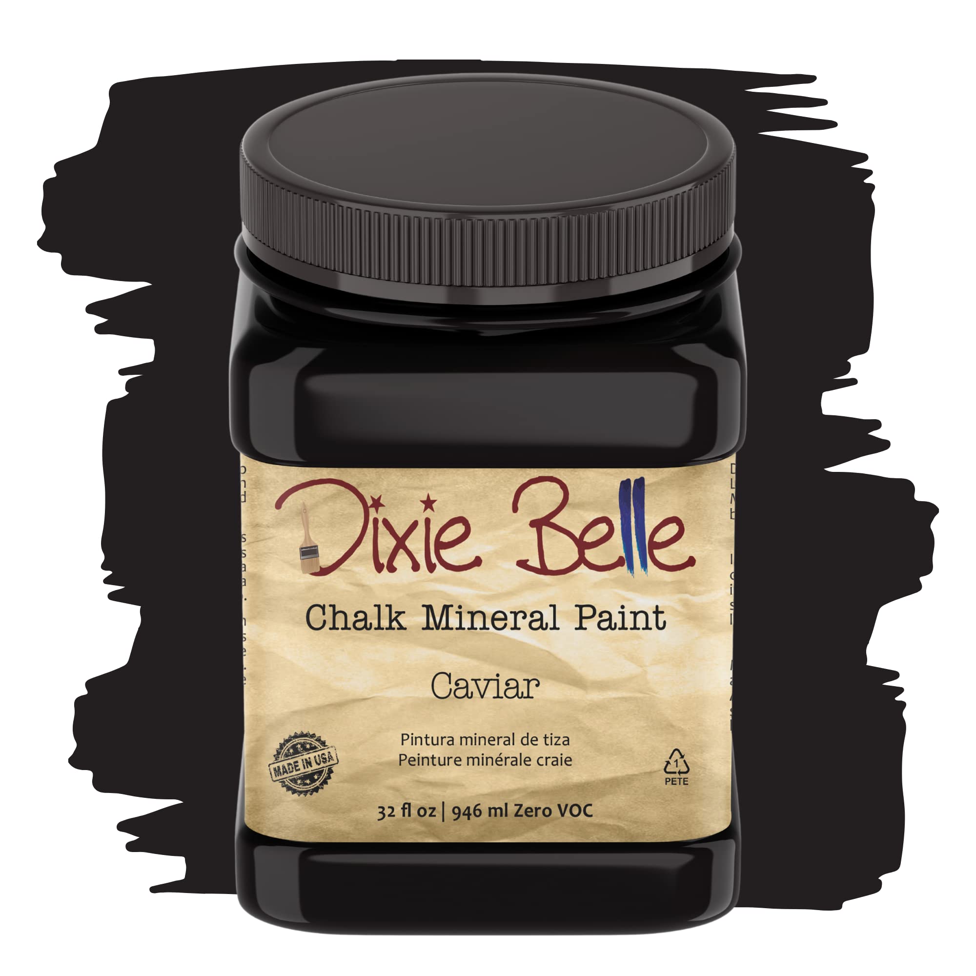 Dixie Belle Paint Company Chalk Finish Furniture Paint | Caviar (32oz) | Matte Black Chic Chalk Mineral DIY Furniture Paint