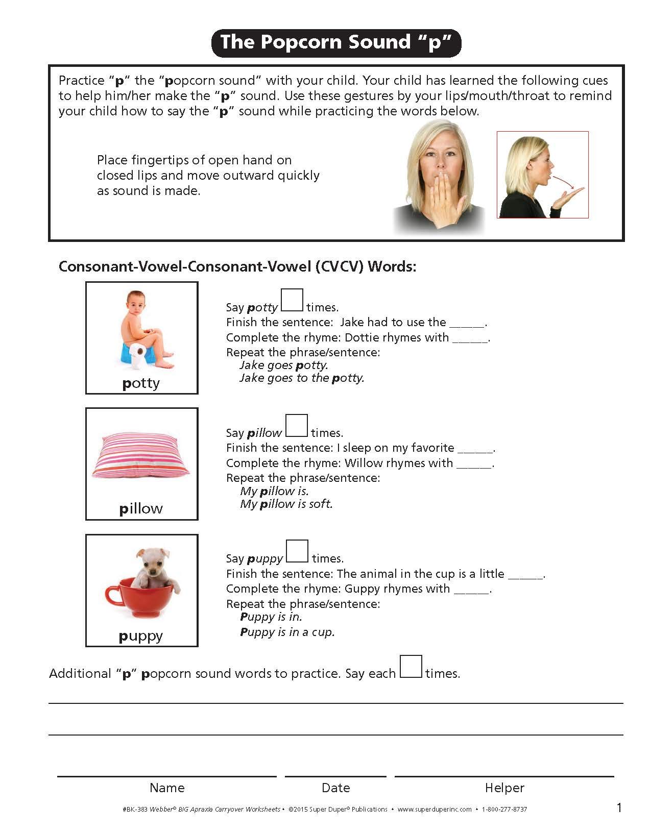 Super Duper Publications | Webber® Big Apraxia Carryover Worksheets | Educational Resource for Children