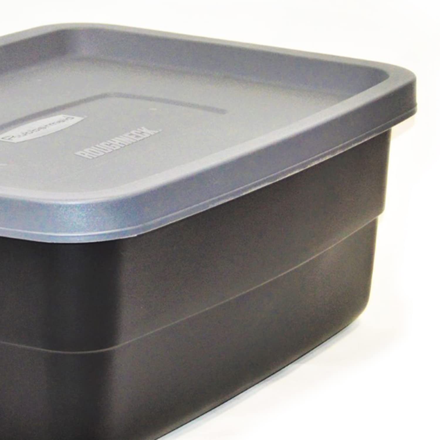 Rubbermaid Roughneck Tote 10 Gal, 6 Pack, Made in USA, Black & Gray, Rugged Plastic Stackable Storage Bins with Lids and Handles