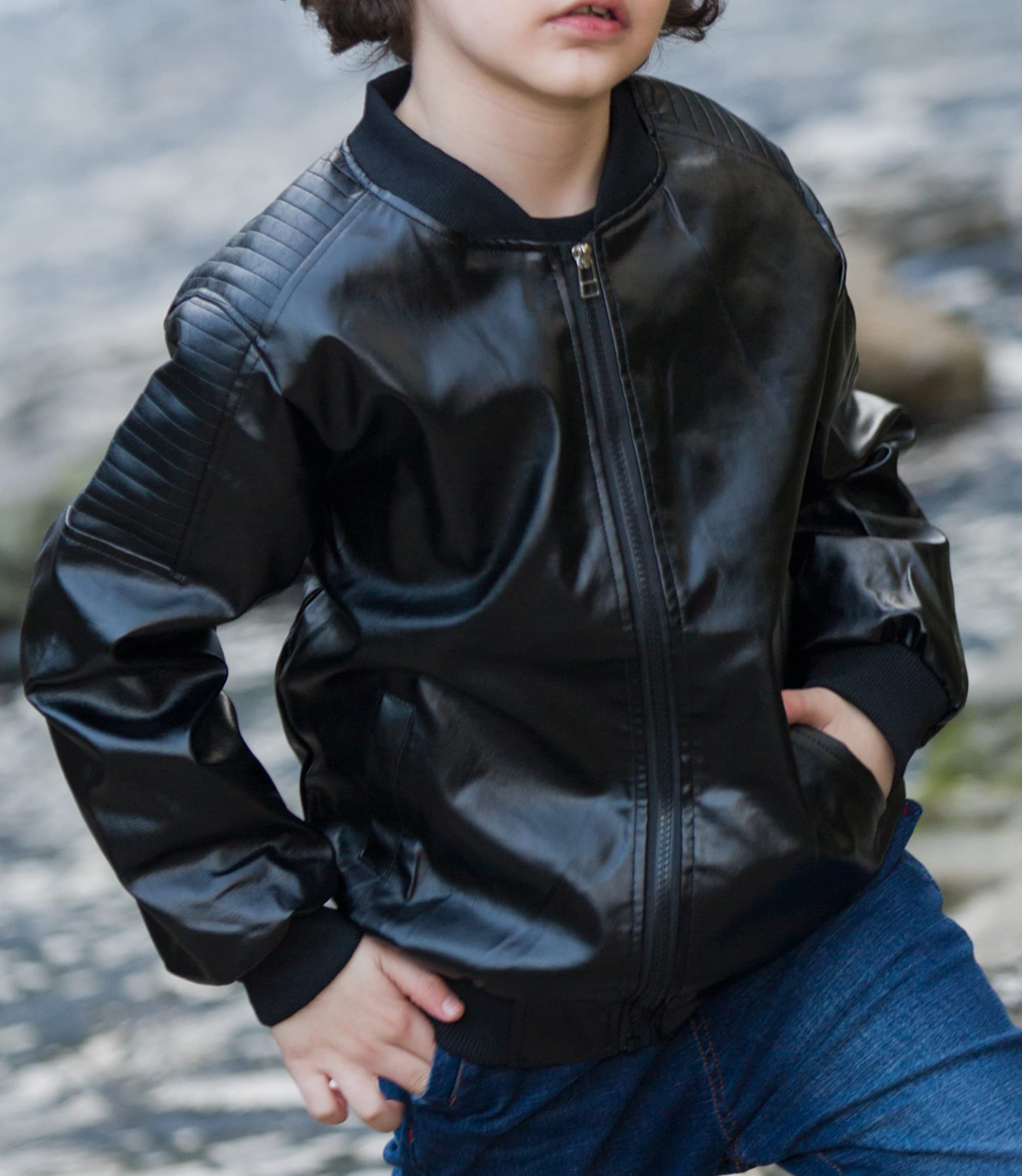 TLAENSON Boys Leather Jackets For Toddler Kids Faux Motorcycle PU Leather Coats 50s 80s Bomber Tops Black Size 100/3-4T