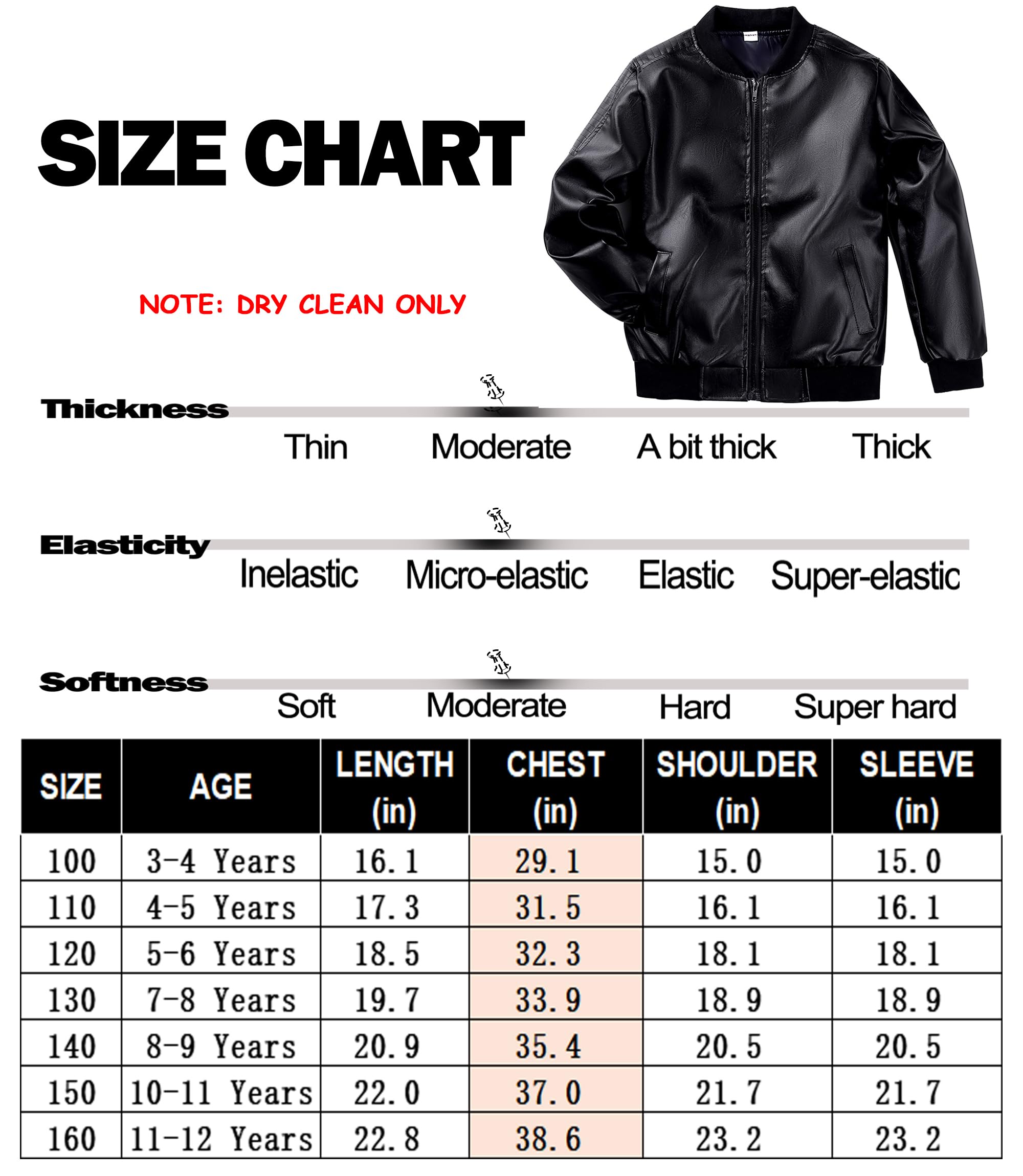 TLAENSON Boys Leather Jackets For Toddler Kids Faux Motorcycle PU Leather Coats 50s 80s Bomber Tops Black Size 100/3-4T