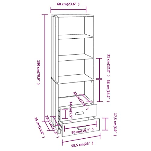 GOLINPEILO Wooden Highboard Bookcase, Dark Gray 4-Tier Bookshelf with 2 Drawers, Standard Book Shelves Display Shelf Solid Wood Pine for Home Office 23.6"x13.8"x70.9"(B) -AA