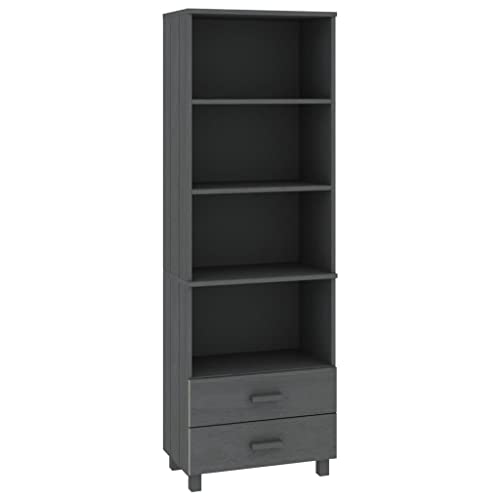GOLINPEILO Wooden Highboard Bookcase, Dark Gray 4-Tier Bookshelf with 2 Drawers, Standard Book Shelves Display Shelf Solid Wood Pine for Home Office 23.6"x13.8"x70.9"(B) -AA