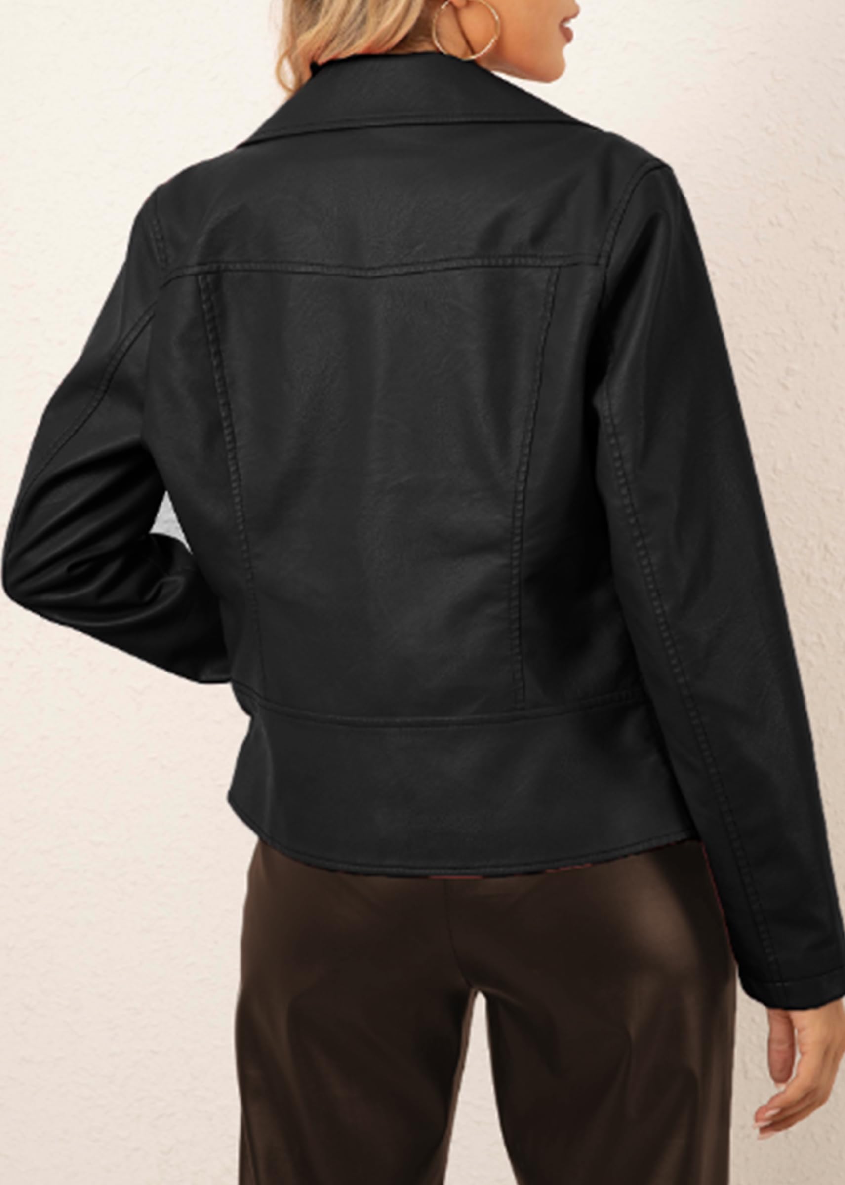 Bellivera Women Faux Leather Motorcycle Jacket Spring Clothes Winter Trendy Moto Biker Casual Coat 7906 Black M