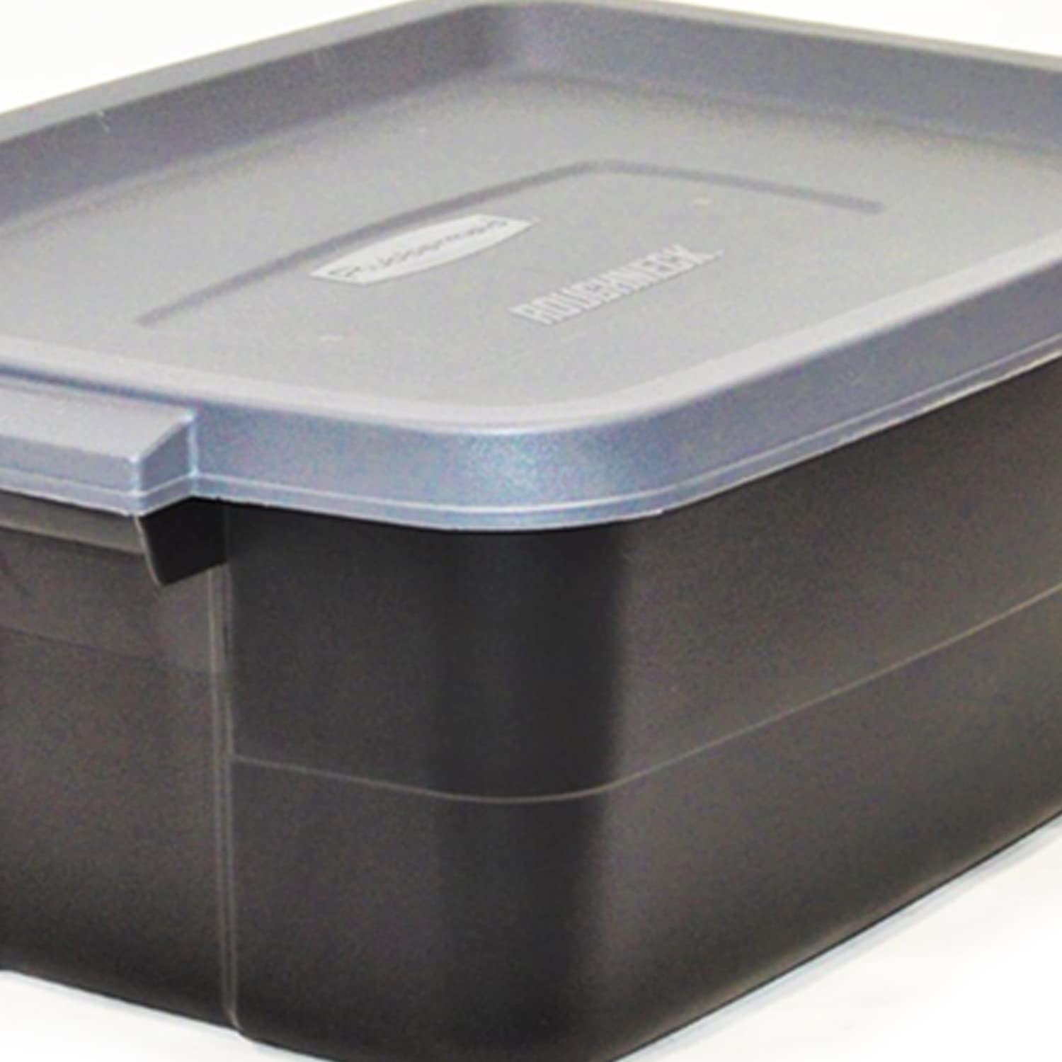 Rubbermaid Roughneck Tote 10 Gal, 6 Pack, Made in USA, Black & Gray, Rugged Plastic Stackable Storage Bins with Lids and Handles
