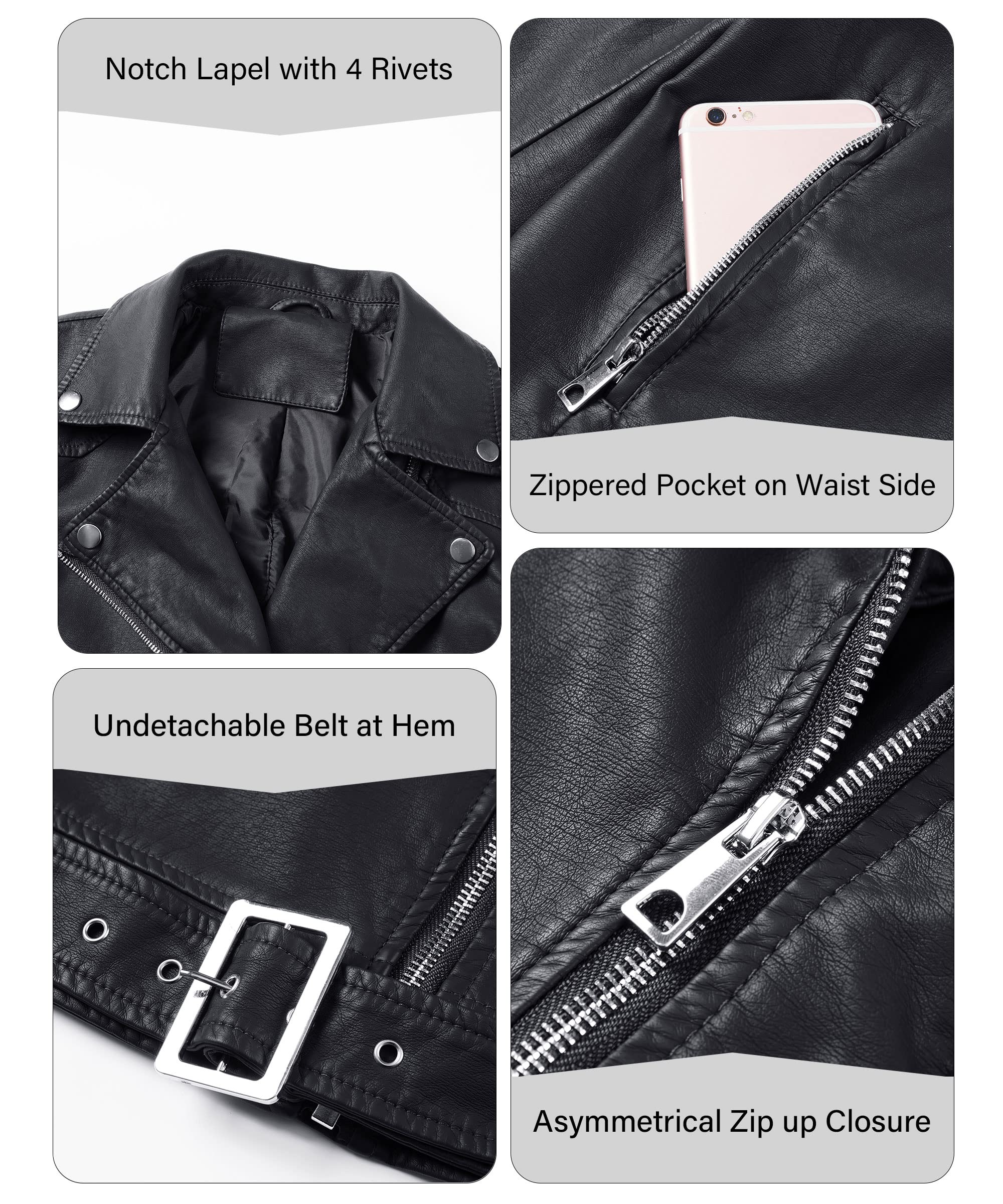 Bellivera Women Faux Leather Motorcycle Jacket Spring Clothes Winter Trendy Moto Biker Casual Coat 7906 Black M