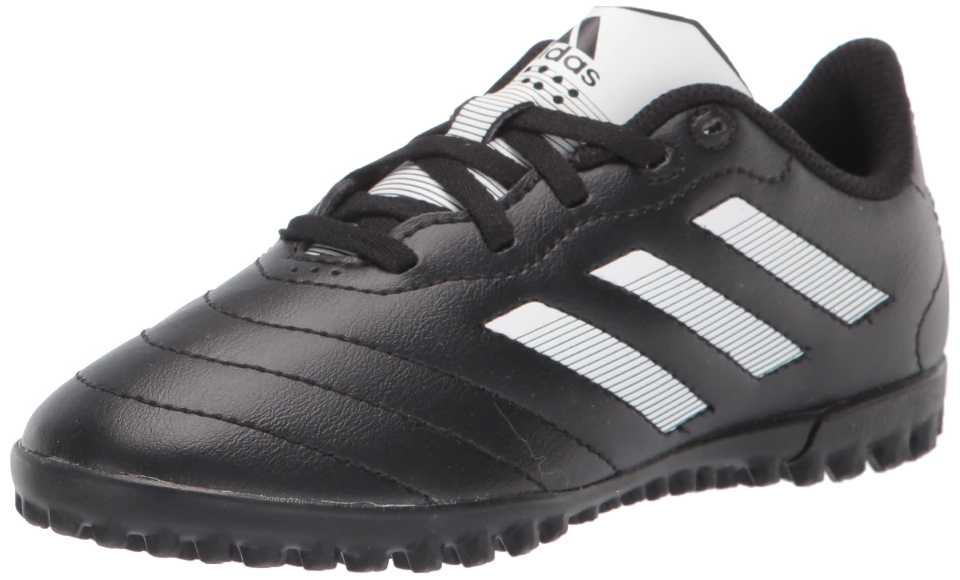 adidas Goletto Turf Soccer Shoe, Black/White/Metallic, 2 US Unisex Little Kid
