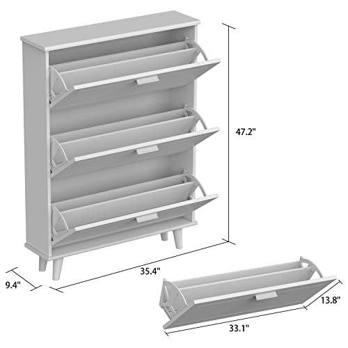 FUFU&GAGA Shoe Cabinet with 3 Flip Drawers for Entryway, Modern Shoe Storage Cabinet, Freestanding Shoe Rack Storage Organizer (35.4”W x 9.5”D x 47.2”H)