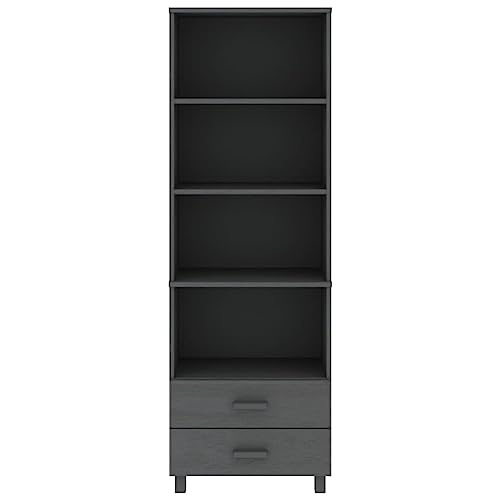 GOLINPEILO Wooden Highboard Bookcase, Dark Gray 4-Tier Bookshelf with 2 Drawers, Standard Book Shelves Display Shelf Solid Wood Pine for Home Office 23.6"x13.8"x70.9"(B) -AA