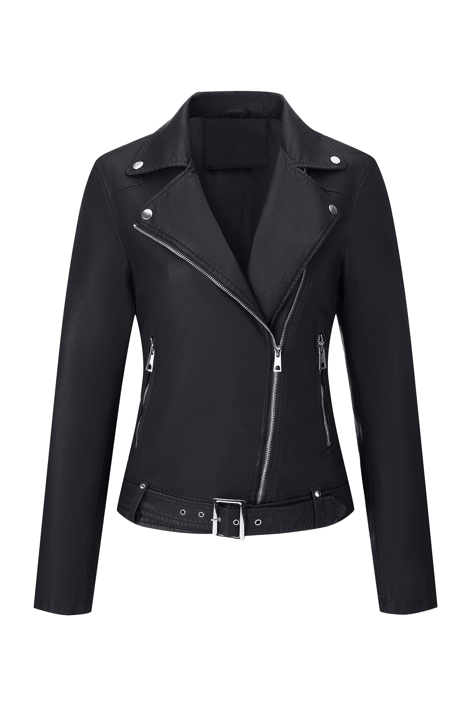 Bellivera Women Faux Leather Motorcycle Jacket Spring Clothes Winter Trendy Moto Biker Casual Coat 7906 Black M