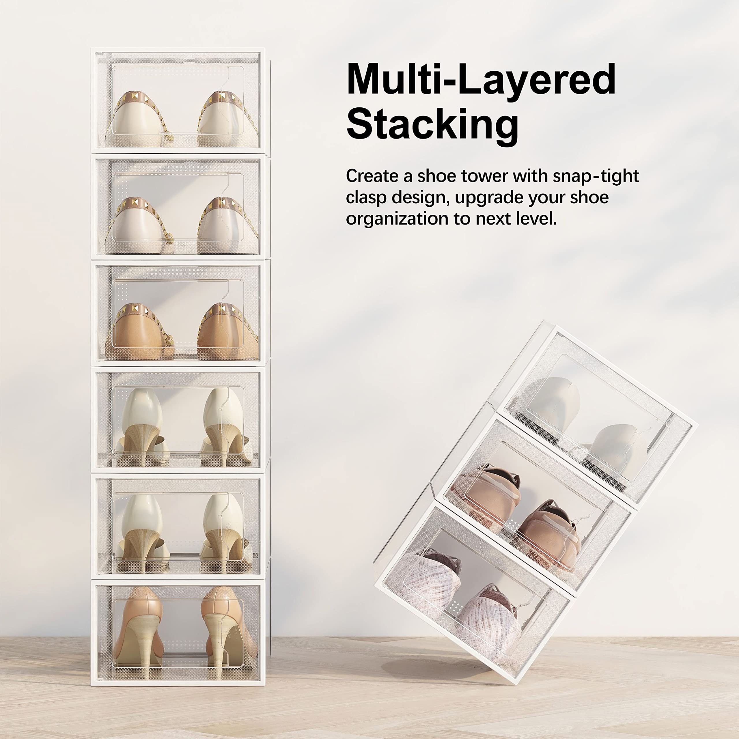 SEE SRPING XX-Large Shoe Storage Box Fit Size 14, Clear Plastic Stackable Shoe Organizer for Closet, Shoe Rack Sneaker Containers Bins Holders, Drawer Organize Unit, 12 Pack Clear