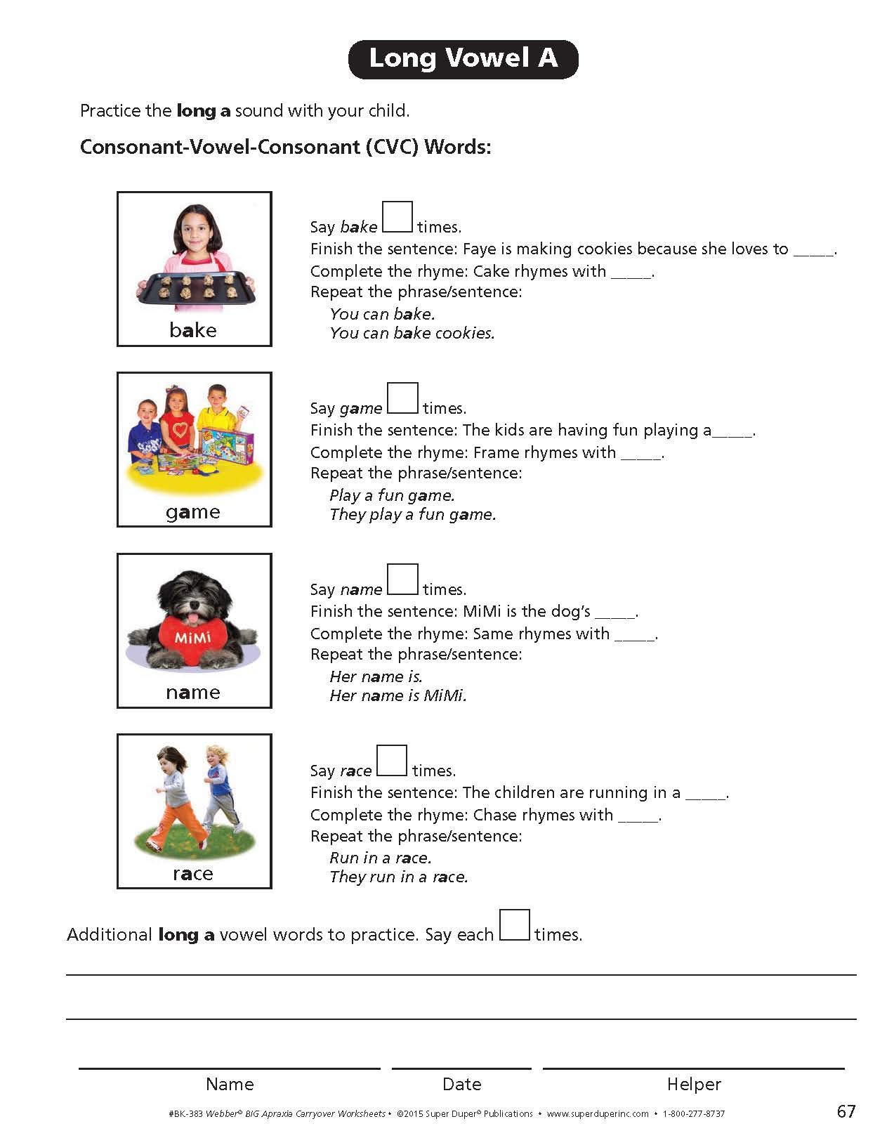 Super Duper Publications | Webber® Big Apraxia Carryover Worksheets | Educational Resource for Children