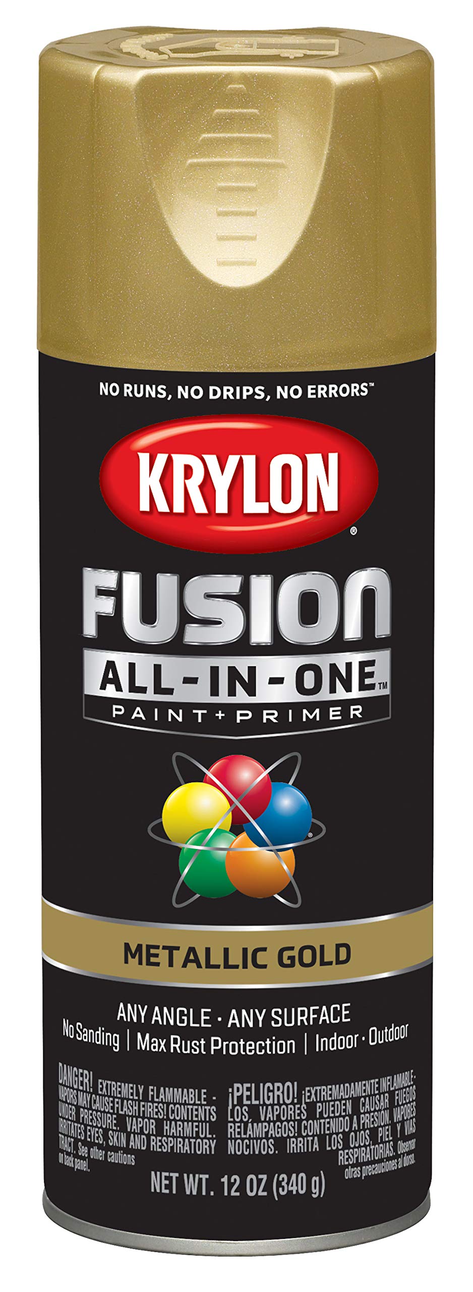 12 oz Krylon K02770007 Gold Fusion All-In-One Paint & Primer Spray Paint, Metallic