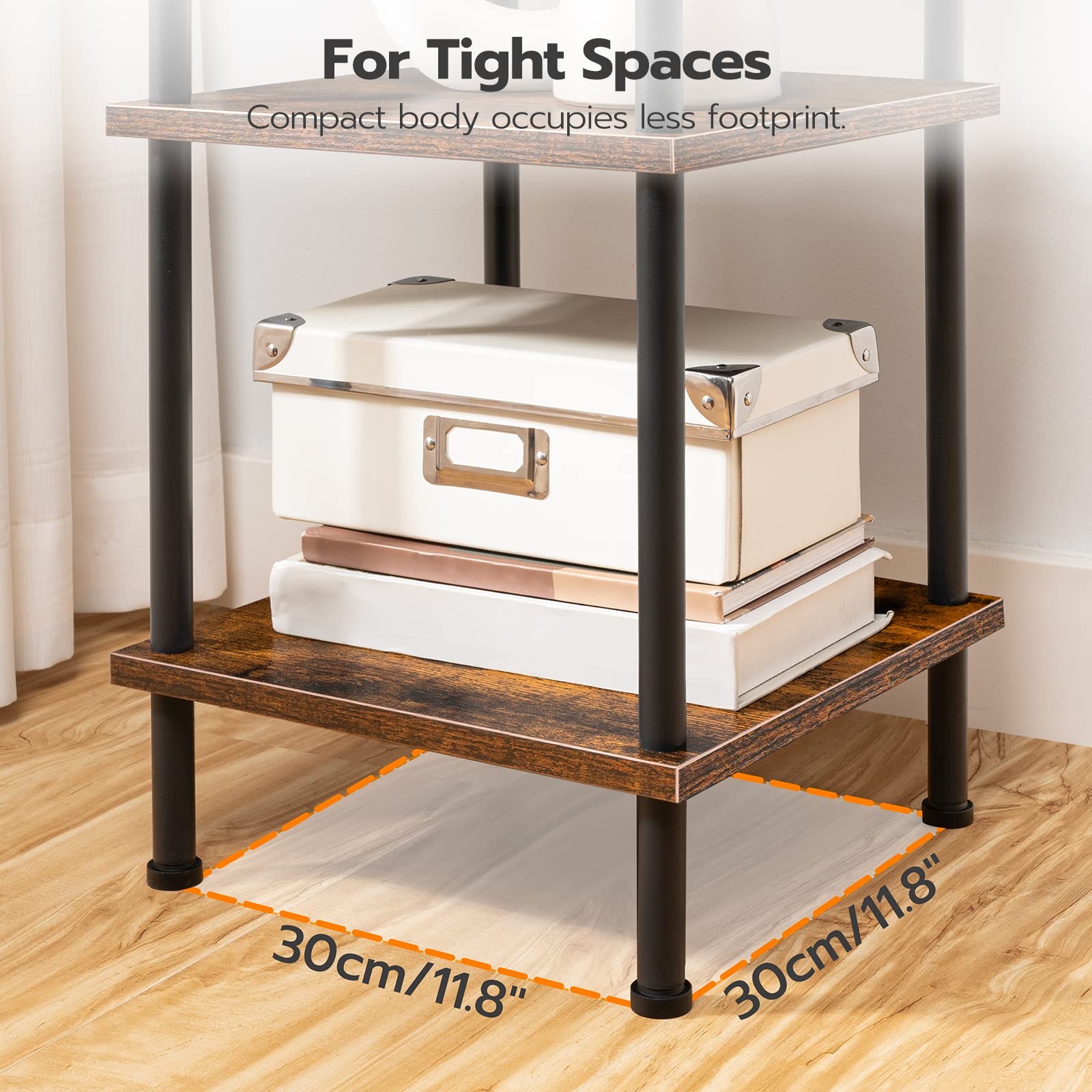 HOOBRO 6-Tier Corner Shelf, Corner Square Rack Display Shelf, Tall Storage Rack Plant Stand, Corner Bookcase for Small Spaces, Living Room, Home Office, Kitchen, Rustic Brown and Black BF55CJ01