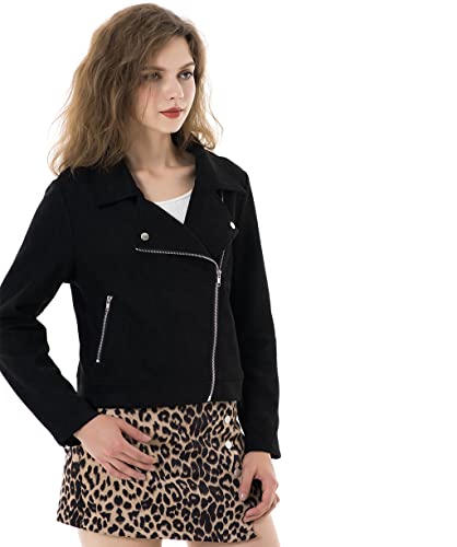 Apperloth A Women’s Solid Long Sleeve Faux Suede Motorcycle Jackets Zipper Short Coats
