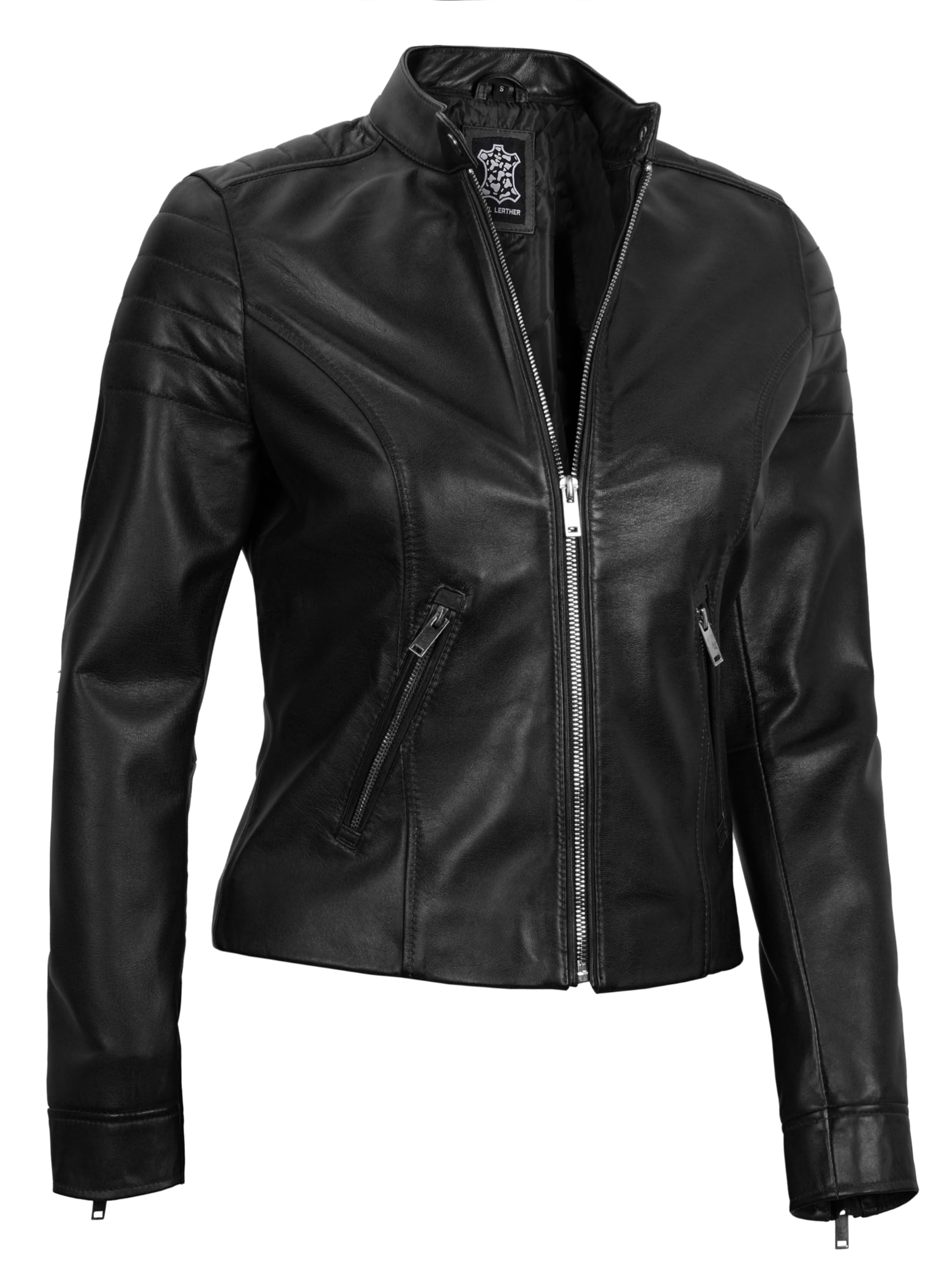 Blingsoul HRF Real Lambskin Black Leather Jackets For Women | [1309743] Carrie Black, M