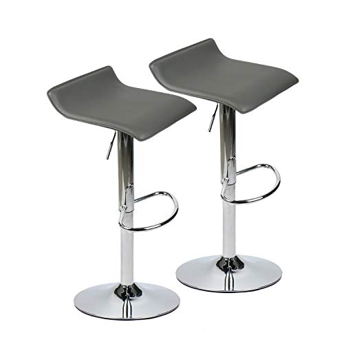 Set of 2 Barstool, Adjustable Swivel Bar Stools with PU Leather and Chrome Base, Gaslift Pub Counter Chairs, Grey