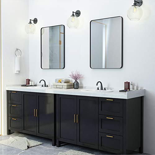 DOHEEM Wall Mirror for Bathroom - Rounded Corner Mirror Black Metal Frame 22" X 30" Hangs Horizontal Or Vertical