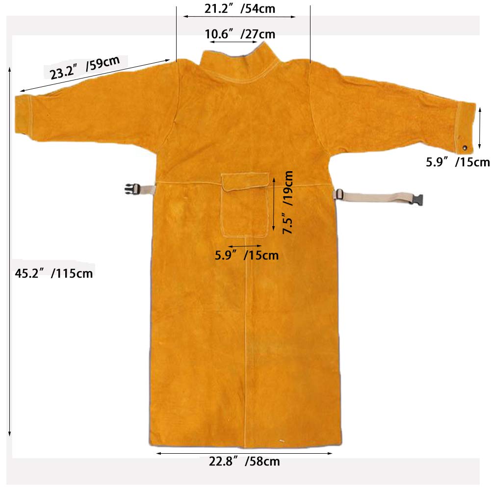 Jewboer Leather Welding Apron with Sleeve,Heavy Duty Welding Jacket,Heat Flame Resistant Weld Coat for Men Women,L