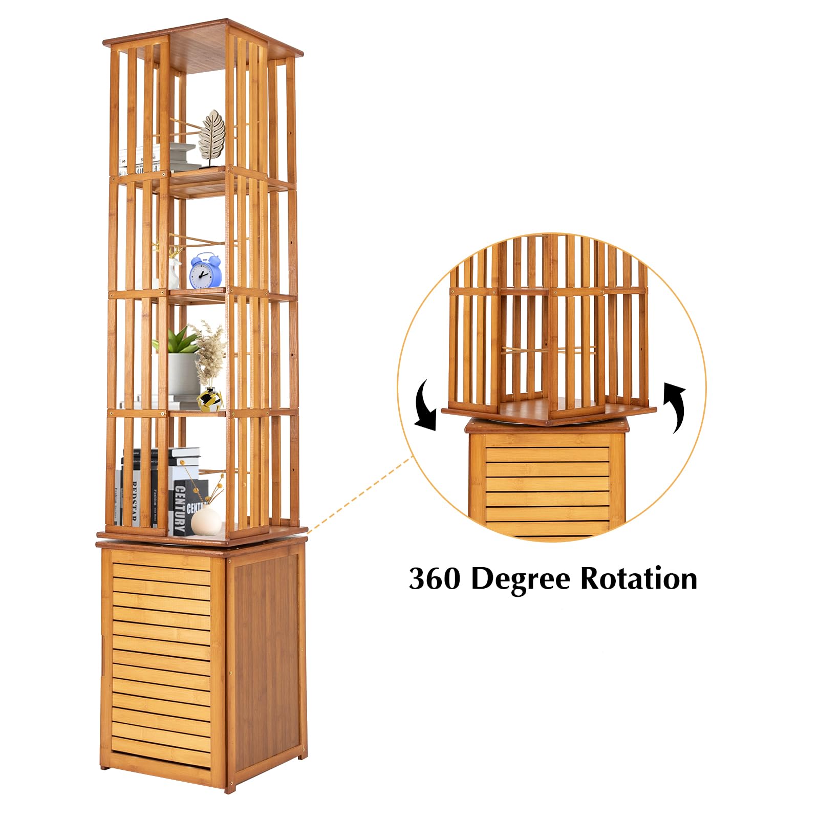 Kaichenyt Rotating Bookshelf, 360° Display Corner Bookshelf, 6 Tier Floor Standing Bookcase, Corner Tall Book Shelf for Home, Office, Living Room, Study Room (Teal)