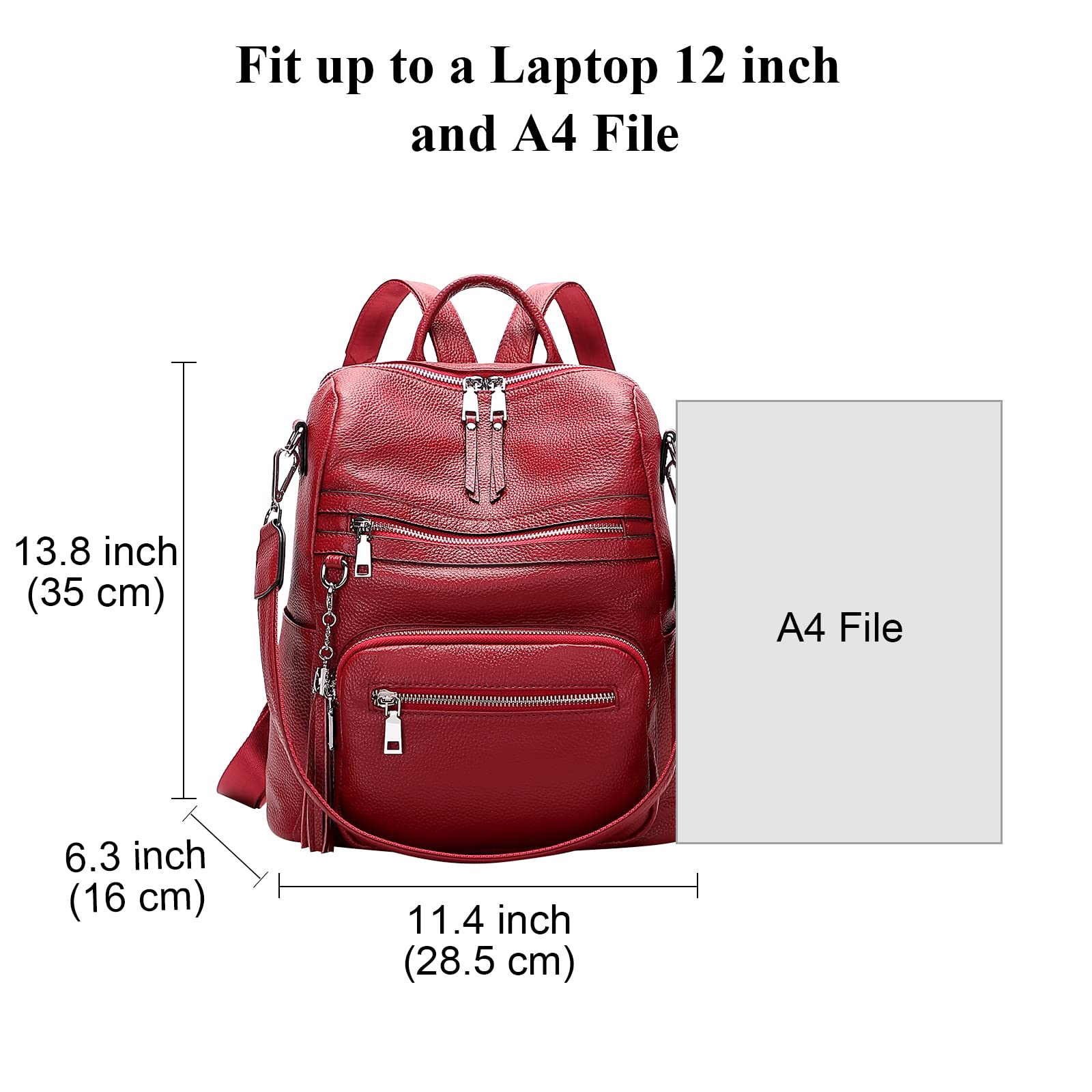 ALTOSY Genuine Leather Backpack Purse for Women Large Shoulder Bag With Laptop Compartment Multiple Pockets(S106 Red)