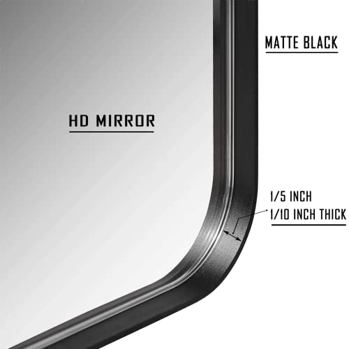 DOHEEM Wall Mirror for Bathroom - Rounded Corner Mirror Black Metal Frame 22" X 30" Hangs Horizontal Or Vertical