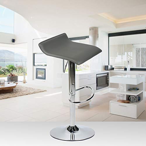 Set of 2 Barstool, Adjustable Swivel Bar Stools with PU Leather and Chrome Base, Gaslift Pub Counter Chairs, Grey