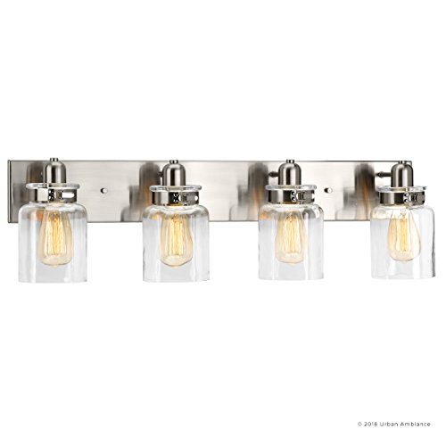 Urban Ambiance Luxury Modern Farmhouse Bathroom Vanity Light, Large Size: 8.625" H x 30.25" W, with Industrial Style Elements, Brushed Nickel Finish, UHP2144 from The Bridgeport Collection