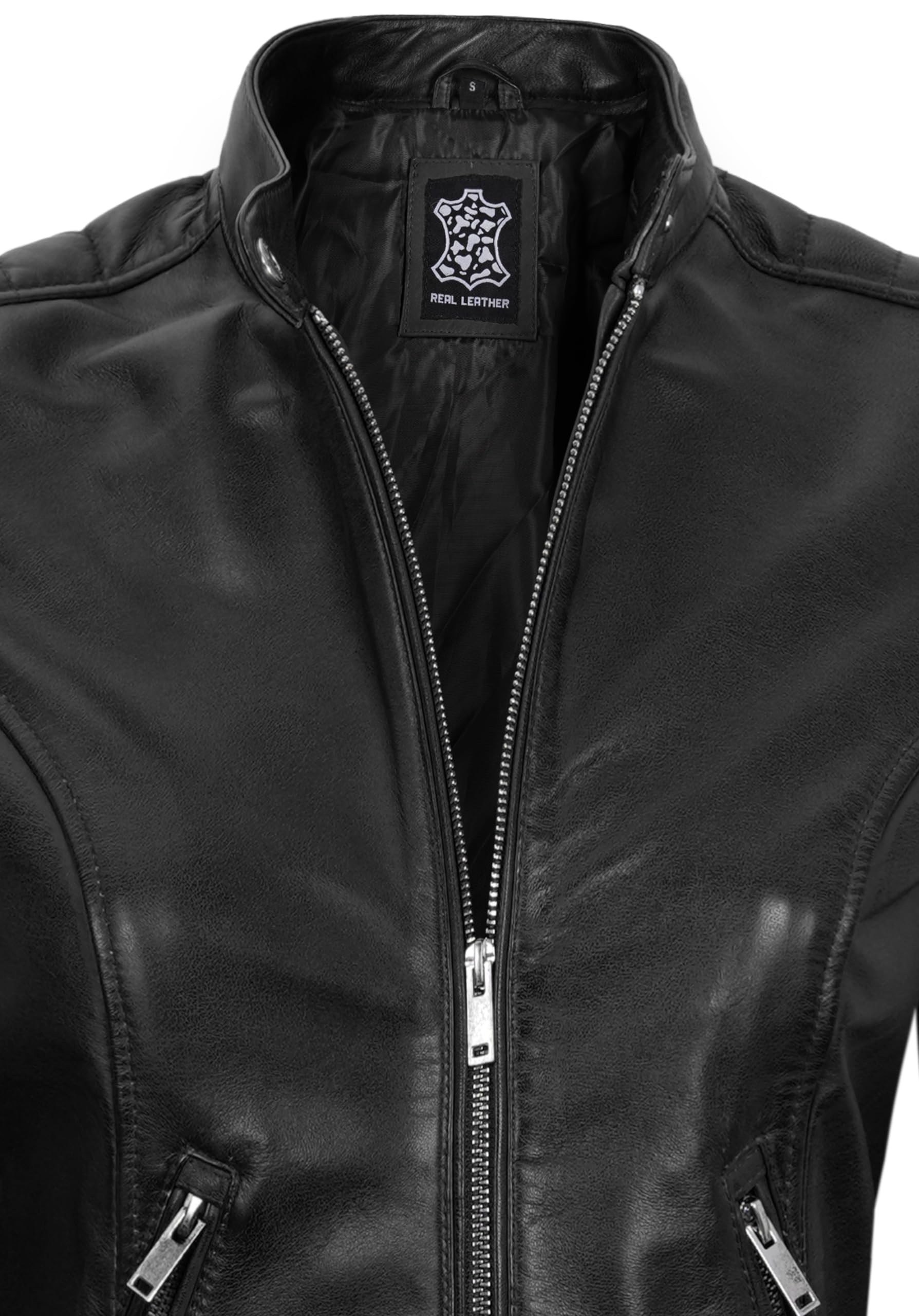 Blingsoul HRF Real Lambskin Black Leather Jackets For Women | [1309743] Carrie Black, M