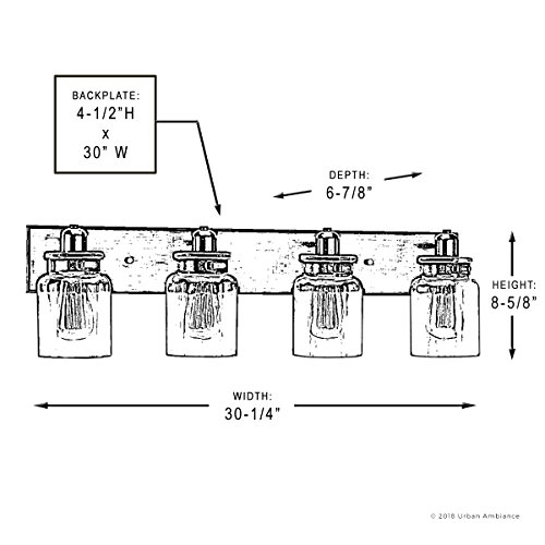 Urban Ambiance Luxury Modern Farmhouse Bathroom Vanity Light, Large Size: 8.625" H x 30.25" W, with Industrial Style Elements, Brushed Nickel Finish, UHP2144 from The Bridgeport Collection