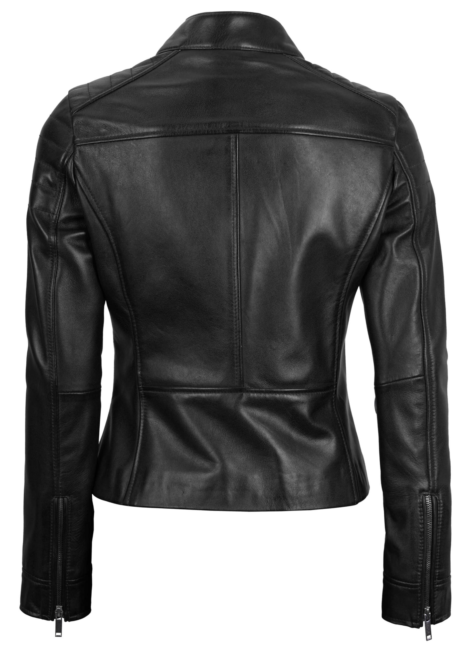 Blingsoul HRF Real Lambskin Black Leather Jackets For Women | [1309743] Carrie Black, M