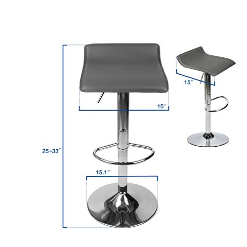 Set of 2 Barstool, Adjustable Swivel Bar Stools with PU Leather and Chrome Base, Gaslift Pub Counter Chairs, Grey