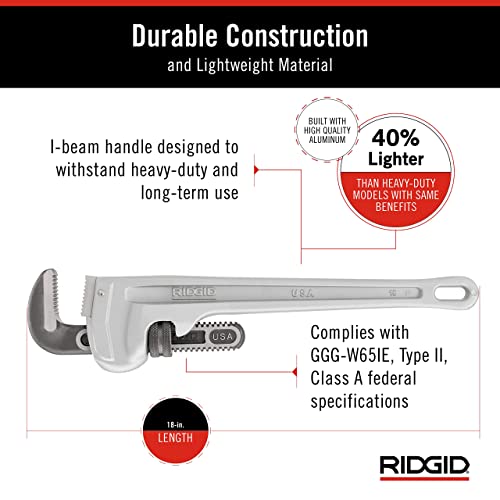 RIDGID 31100 Model 818 Aluminum Straight Pipe Wrench, 18-inch Plumbing Wrench