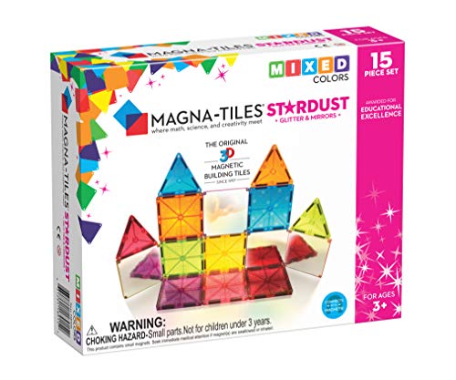 MAGNA - TILES Stardust Set, The Original Magnetic Building Tiles for Creative Open-Ended Play, Educational Toys for Children Ages 3 Years + (15 Pieces Including Glitter and Mirrors)