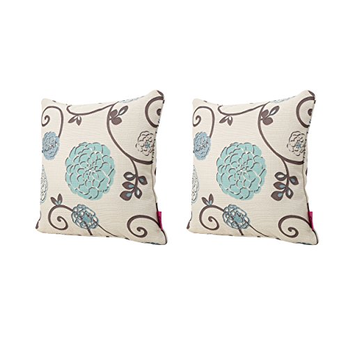 Christopher Knight Home Ippolito Fabric Pillows, 2-Pcs Set, White and Blue Floral