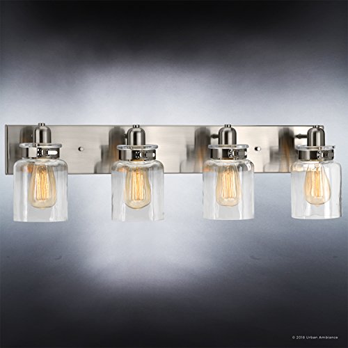 Urban Ambiance Luxury Modern Farmhouse Bathroom Vanity Light, Large Size: 8.625" H x 30.25" W, with Industrial Style Elements, Brushed Nickel Finish, UHP2144 from The Bridgeport Collection