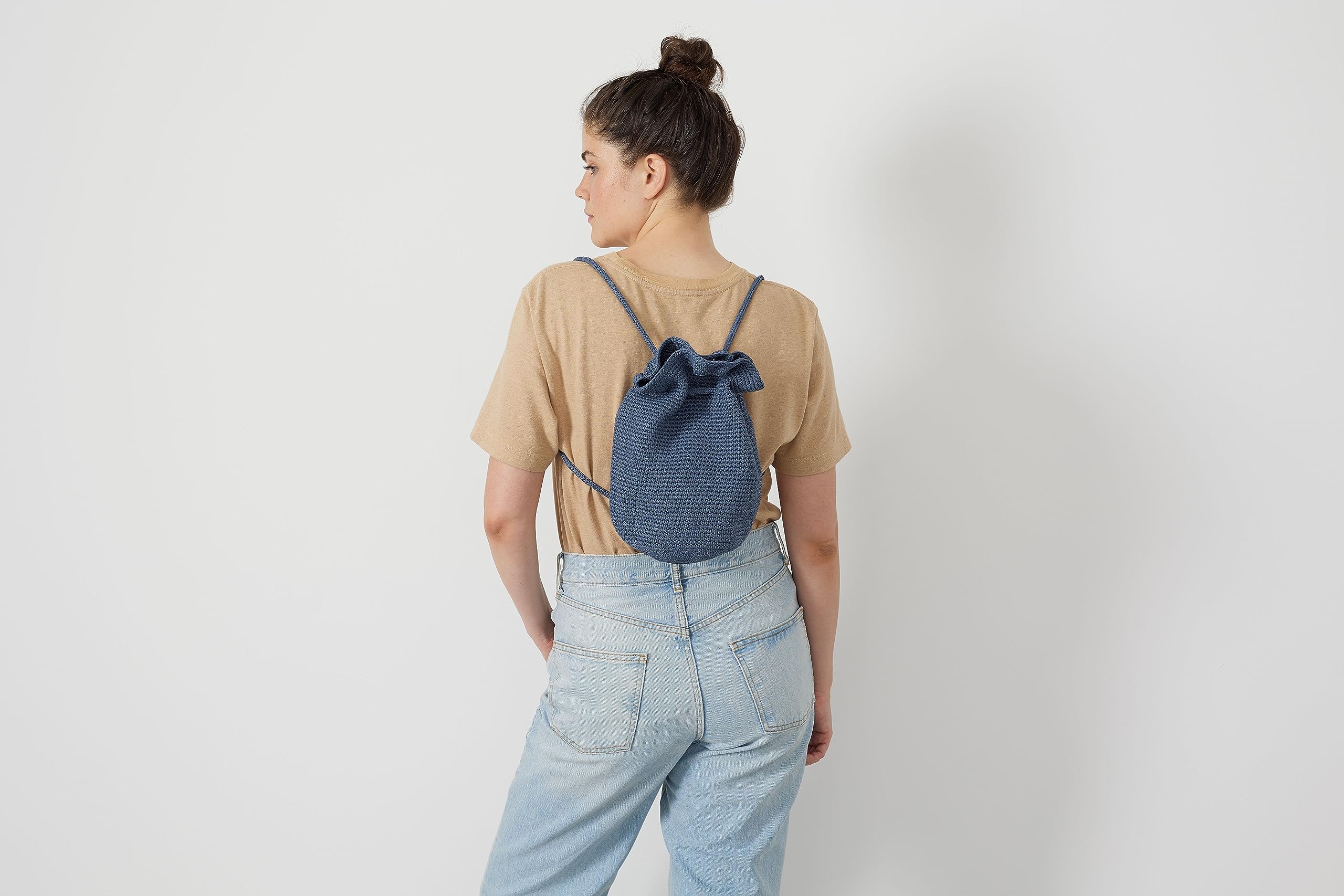 The Sak Small Dylan Backpack in Crochet, Adjustable Backstrap, Mushroom