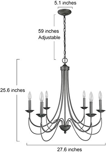 LOG BARN French Country Chandelier, Modern Farmhouse Lighting Style in Brushed Rustic Dark Grey, Kitchen Island Pendant for Dining Room, Bedroom