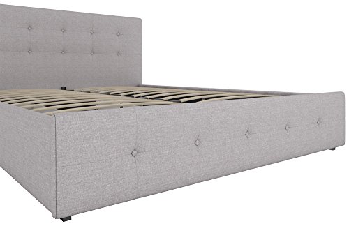 DHP Rose Upholstered Platform Bed with Underbed Storage Drawers and Button Tufted Headboard and Footboard, No Box Spring Needed, Queen, Gray Linen