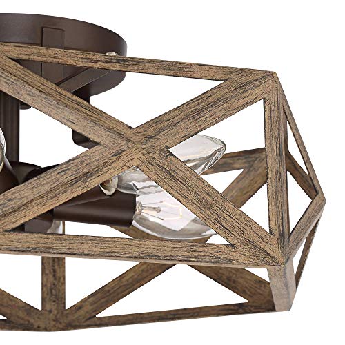 Possini Euro Design Moorcroft Rustic Farmhouse Ceiling Light Semi Flush-Mount Fixture 14 1/2" Wide Dark Wood Oil Rubbed Bronze 6-Light Open Hexagon Frame for Bedroom Kitchen Living Room Hallway