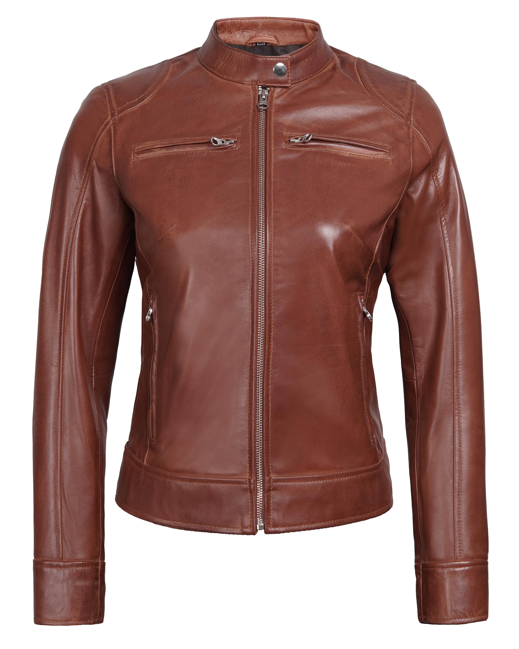 Decrum Womens Brown Leather Jackets Women - Womens Leather Jackets | [1315004] Ddge Cognc, L