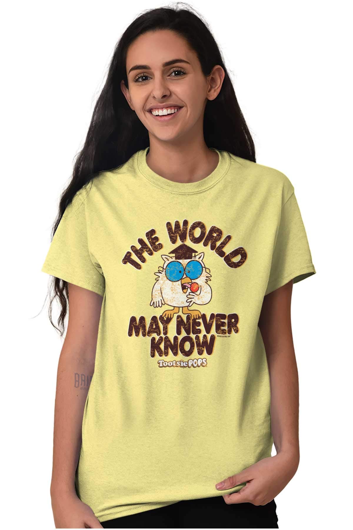 The World May Never Know Tootsie Pop Graphic T Shirt Men or Women Yellow Haze