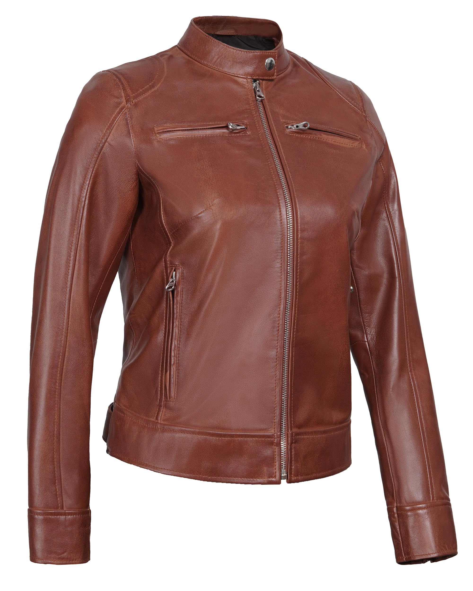 Decrum Womens Brown Leather Jackets Women - Womens Leather Jackets | [1315004] Ddge Cognc, L