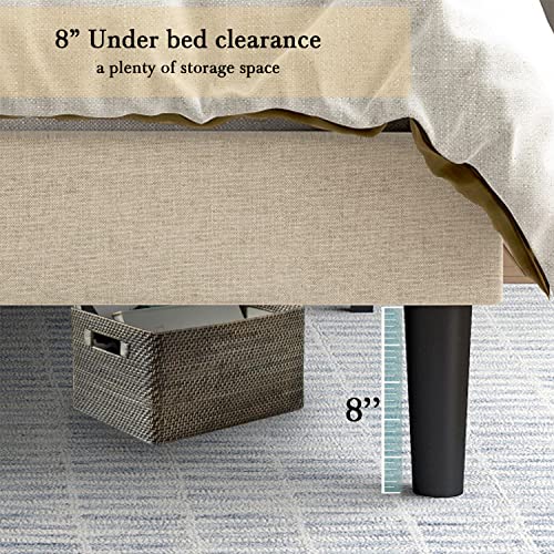 HOOMIC Queen Size Bed Frame with Geometric Wingback Headboard, Wooden Slats Support, No Box Spring Needed, Modern Style, Beige