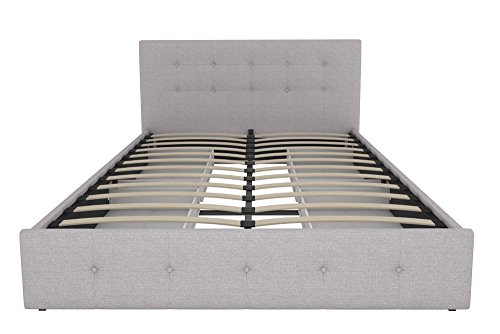 DHP Rose Upholstered Platform Bed with Underbed Storage Drawers and Button Tufted Headboard and Footboard, No Box Spring Needed, Queen, Gray Linen
