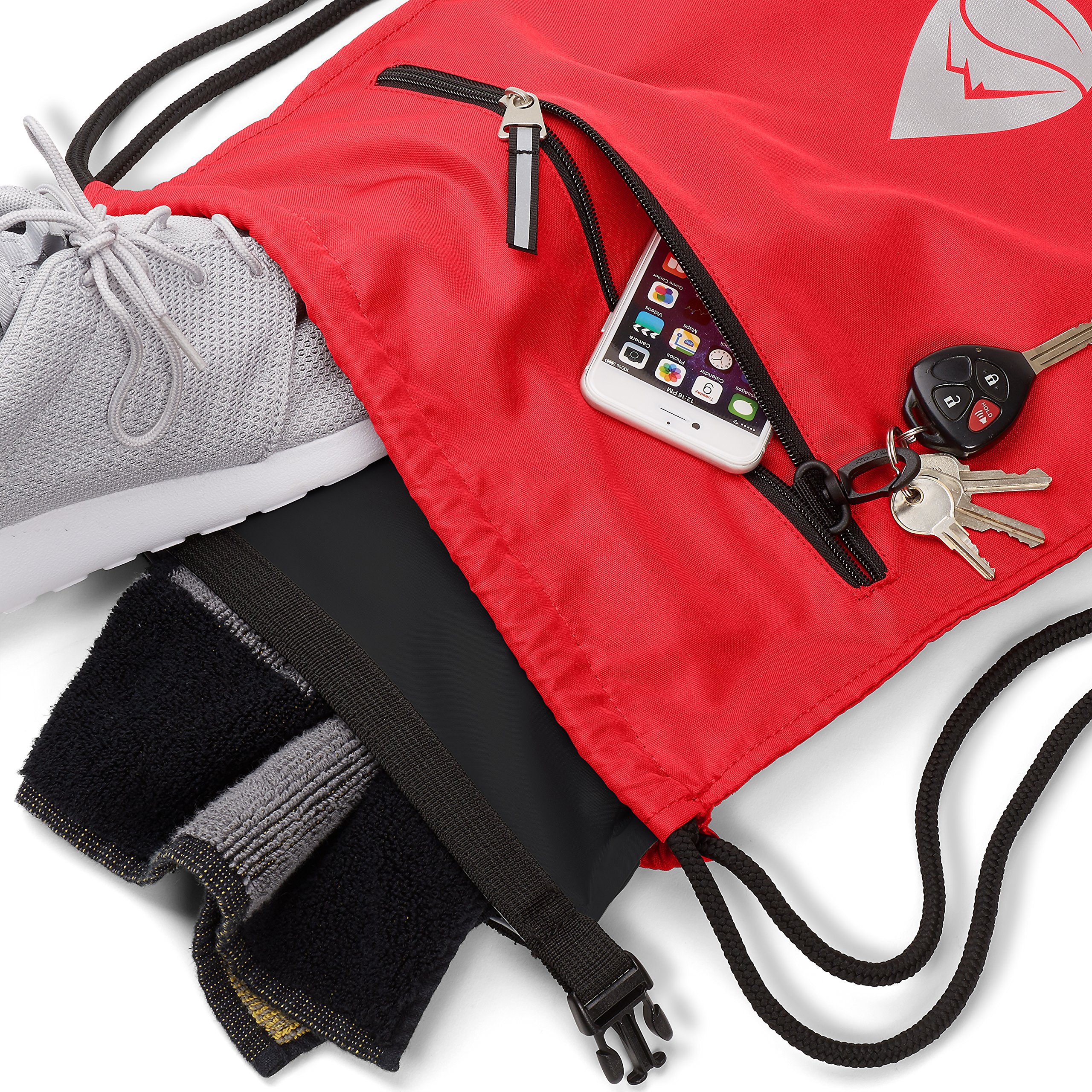 Skog Å Kust GymSak | Patented 2-in-1 Drawstring Cinch Bag with Removable Waterproof Dry Bag | Red