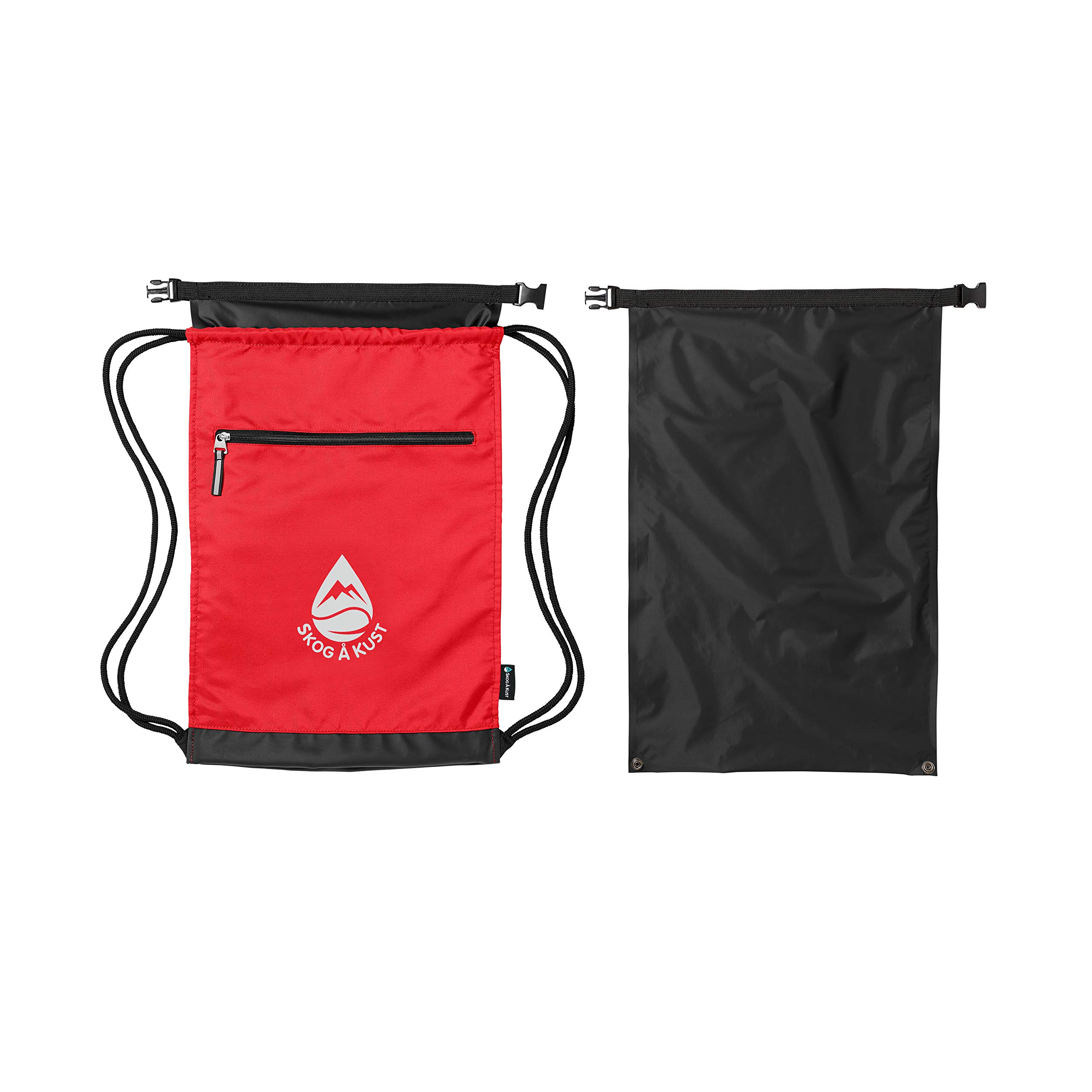 Skog Å Kust GymSak | Patented 2-in-1 Drawstring Cinch Bag with Removable Waterproof Dry Bag | Red