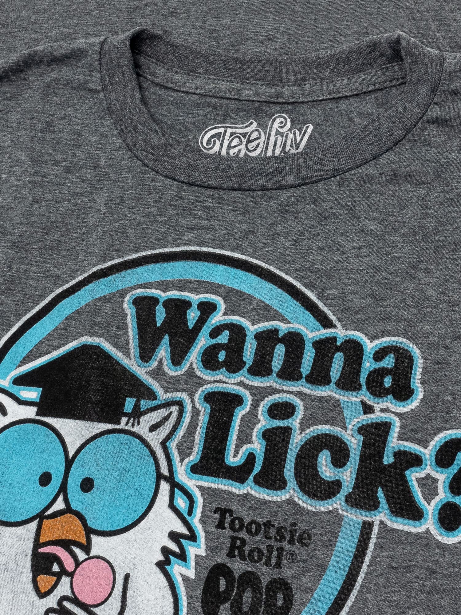 Tee Luv Tootsie Roll Pop Wanna Lick T-Shirt - Tootsie Pop Mr Owl Graphic Tee Shirt (Graphite Heather) (M)