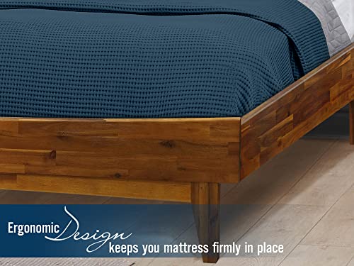 Acacia Aurora 14 Inch Wood Platform Bed, Bed Frame with Headboard, Queen Size, Caramel