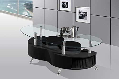 Best Quality Furniture Mordern Glass Black Coffee Table W/Two Stools